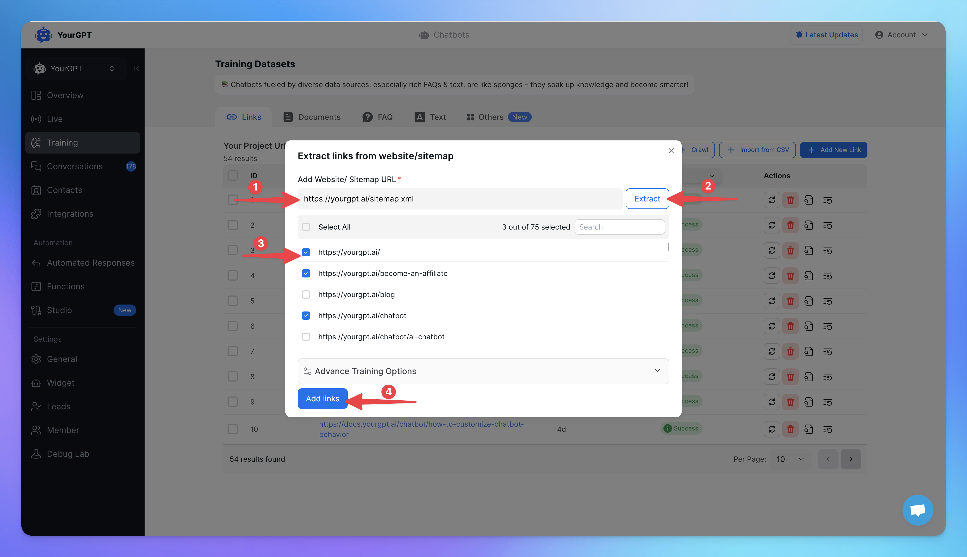 How to Train Chatbot with Sitemap? | AI HelpCenter | YourGPT